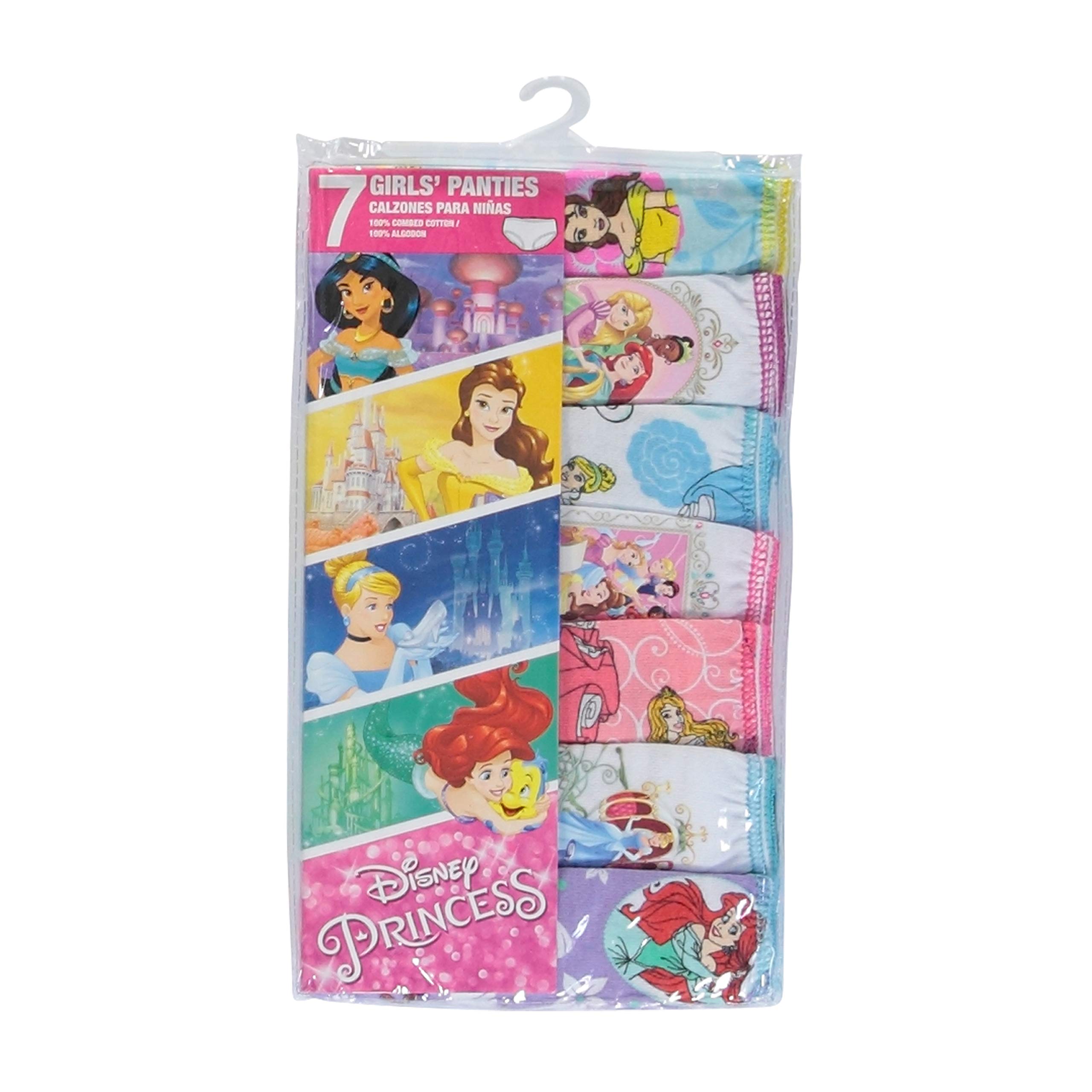 Disney Girls Princess Panty Multipacks With Favorites Cinderella, Belle, Ariel And More In Sizes 2/3t, 4t, 4, 6, 8 Briefs, 7-pack 100% Combed Cotton, 6 US