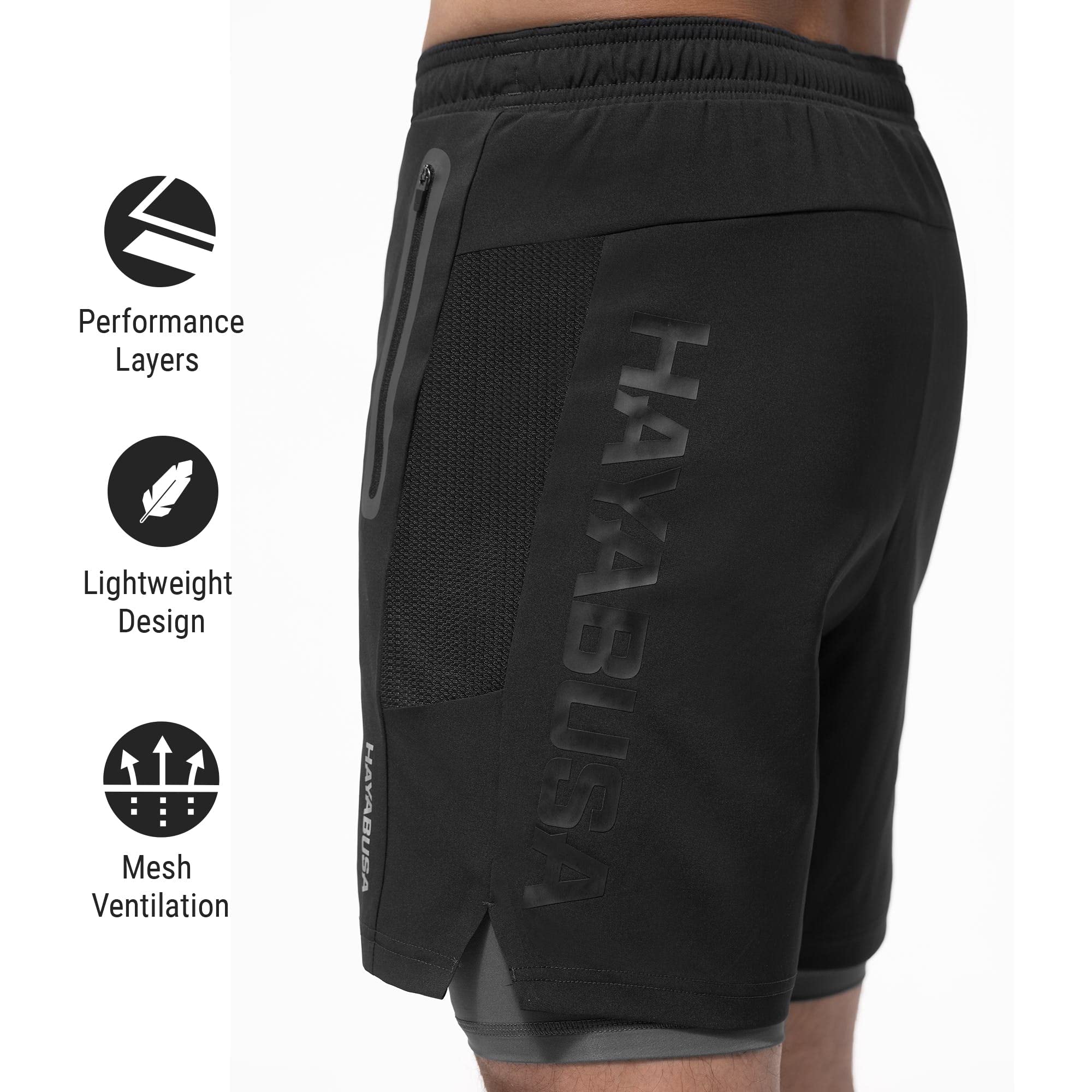 Hayabusa Men's Layered Performance Shorts - Black, Large