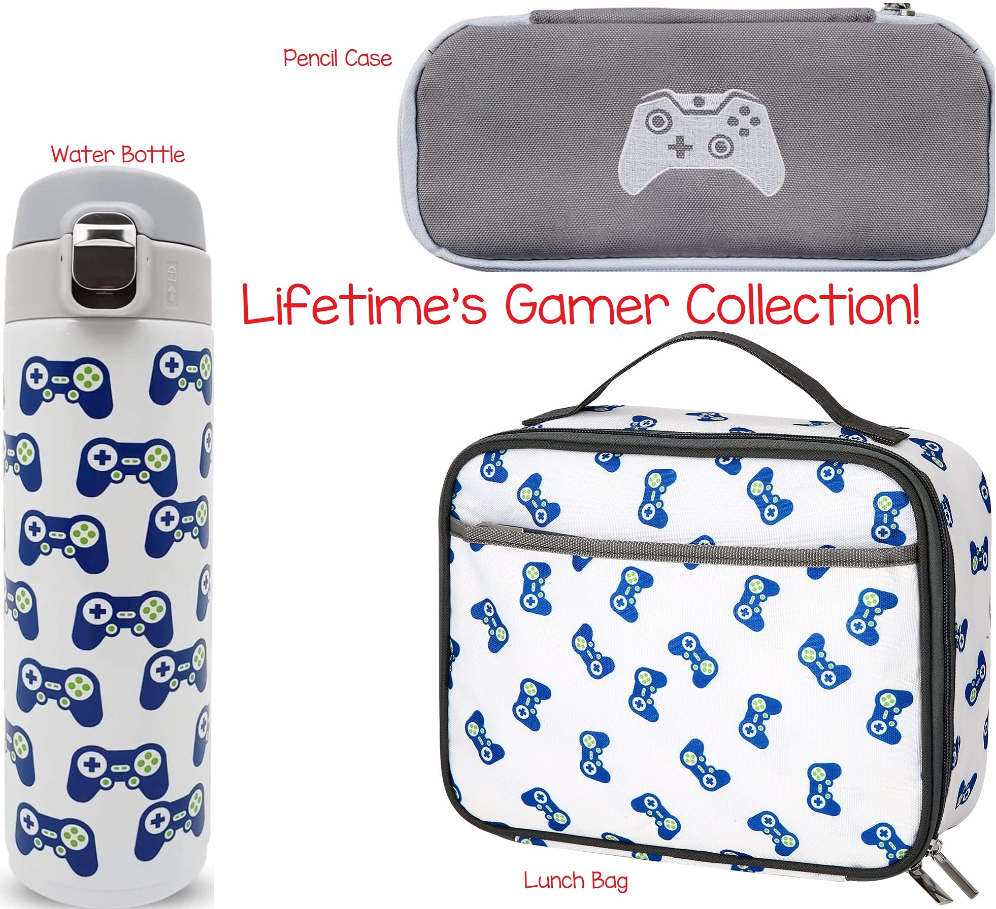 Insulated Lunch Bag - Freezable Case Meal Tote Cooler with Pockets for Kids Girls Boys Teens Water Resistant Reusable Hot Cold School Work Padded with Handle - Lunch Containers (Video Game)