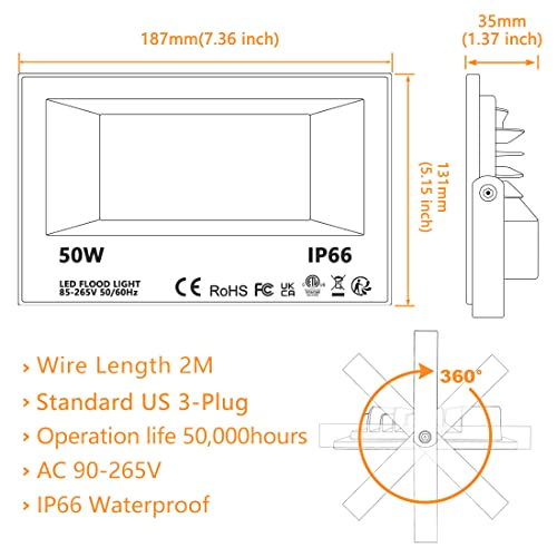 MELPO LED Flood Light Outdoor, 500W Equivalent 5000LM Smart RGB Landscape Lighting with APP Control, DIY Scenes - Timing - Warm White 2700K - Color Changing Uplight, IP66 Waterproof US Plug (2 Pack)