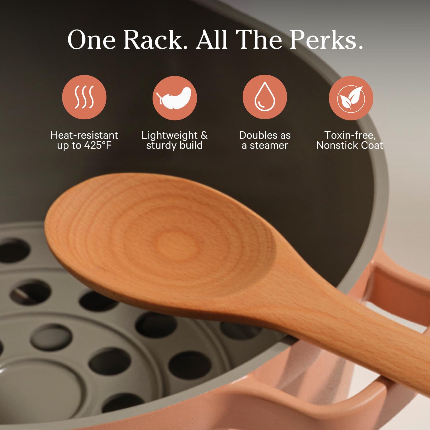 Our Place Perfect Pot Roasting Rack - 2-in-1 Custom-Fit Rack and Steamer | Toxin-Free Ceramic Coating | With Oven-Safe Silicone Feet | Char