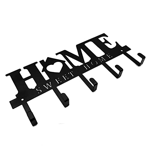 YGFRSTO Metal Key Holder Sweet Home Coat Hooks Organizer Wall Mounted Key Rack with 5 Key Hooks Wall Hanger Decor for Entryway Front Door Kitchen Hallway Garage House Design