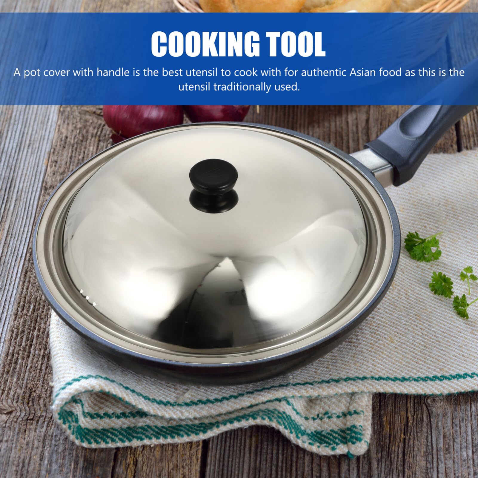 Housoutil Baking Dish Stainless Steel Wok Lid 34cm/ 13. 5inch, Wok Cover with Glass Insert and Knob, Griddle Basting Cover Cooking Pot Lid with Random Style Lid Handle for Asian Cooking