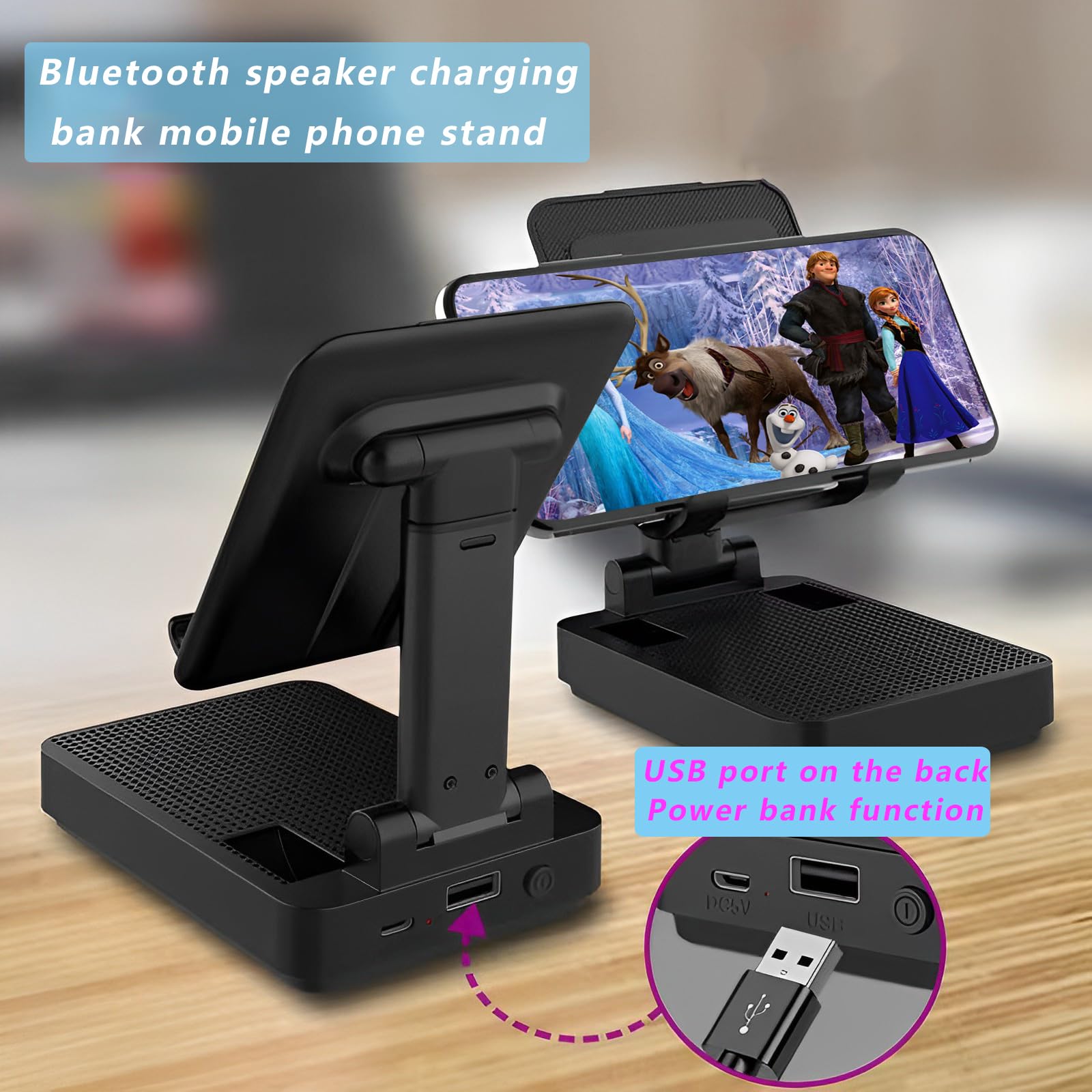 Gifts for Men, Mobile Phone Stand with Bluetooth for Him Dad Women,HD Surround Sound Perfect for Home and Outdoors with Bluetooth Speaker for Desk Compatible with iPhone/ipad/Samsung Galaxy(Black)