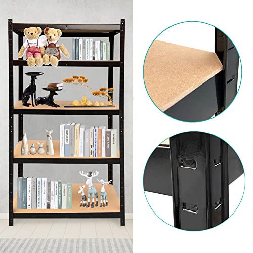 Bowoshen Storage Shelves 5-Tier 77in Height Garage Shelving Unit Rack Metal Shelf Heavy Duty 386lb Load per Tier, Adjustable Utility Shelves for Garage, Warehouse, Living Room, Office (77" Black)