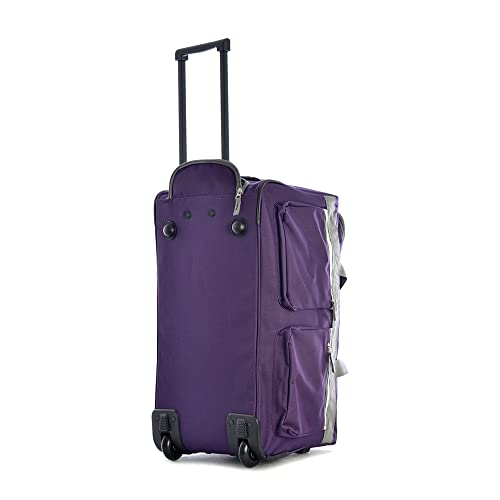 Olympia 22 Inch 8 Pocket Rolling Polyester Duffel Luggage Bag Suitcase with Push Button Hide Away Retractable Handle, Dark Lavender