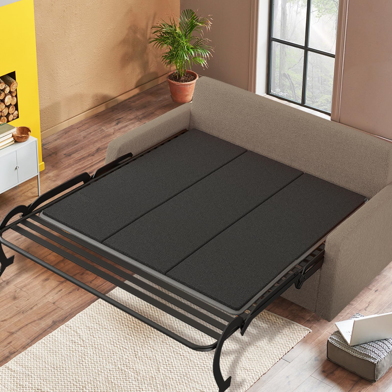 LAVEVE Sleeper Sofa Bed Support Board Queen Size 48''x60'', Heavy Duty Solid Wood Pull Out Couch Mattress Support Board Sofa Bed Saver, Sleeper Sofa Couch Under Sofa Insert, Black