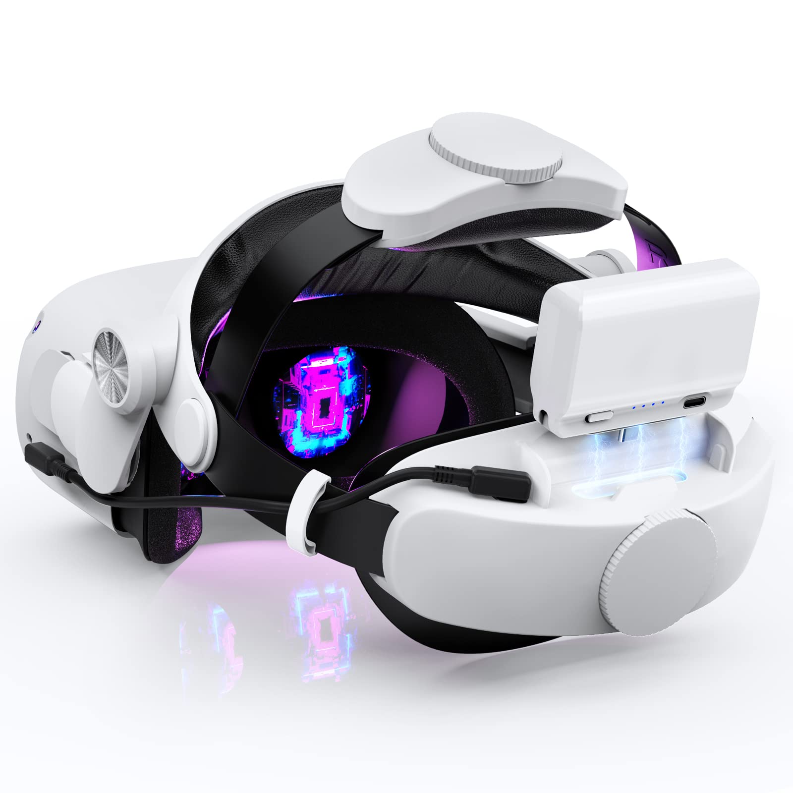 LoqdiVR Battery Head Strap for Oculus Quest 2 Accessories, 7000mAh Replaceable Battery Extend Playtime, Super Soft and Skin Friendly PU Surface, Enhanced Support and Comfort in VR Headset