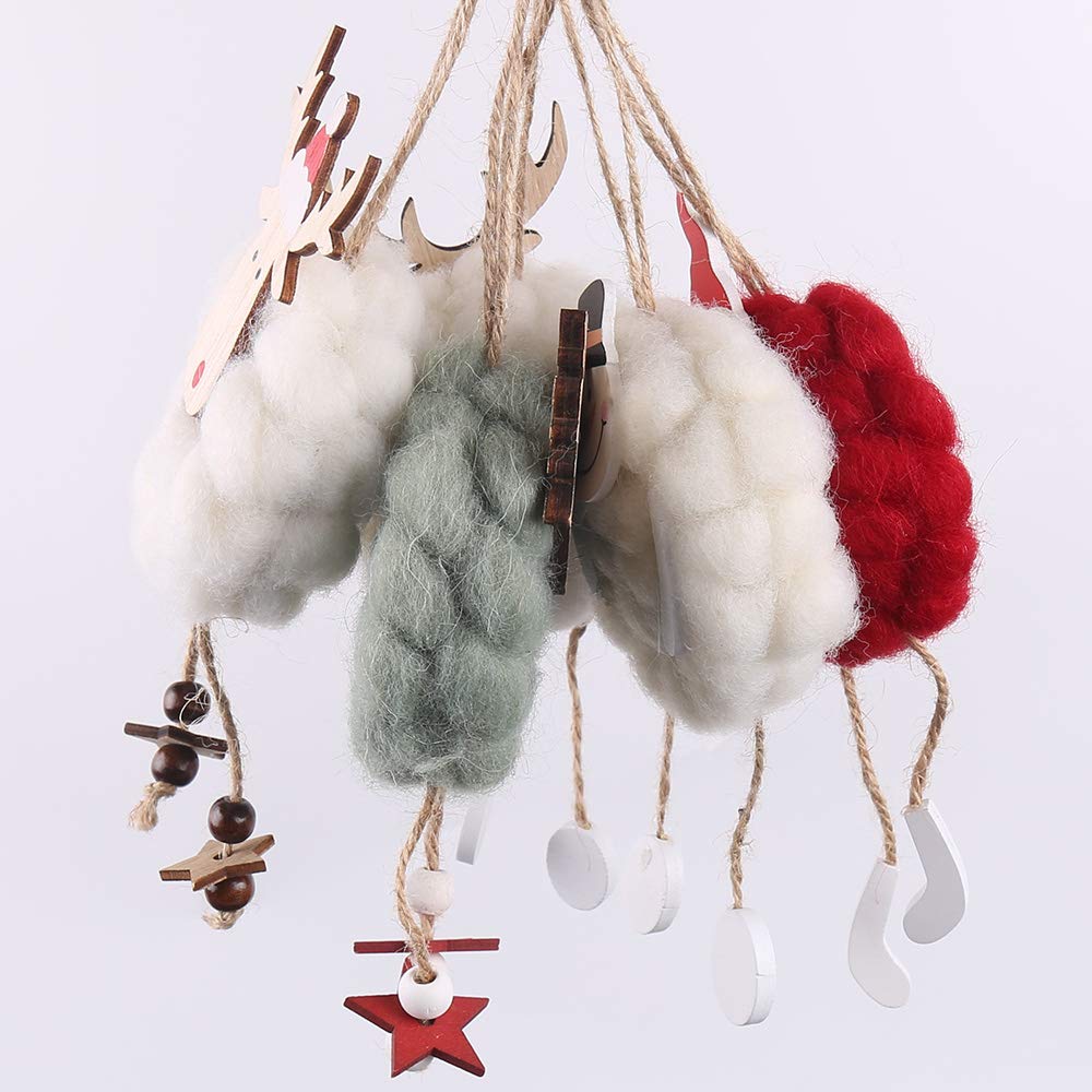 Festivous Wishel Christmas Tree Decorative Pendant Knitting Wooden Christmas Hanging Ornaments Home Decors 6PCS