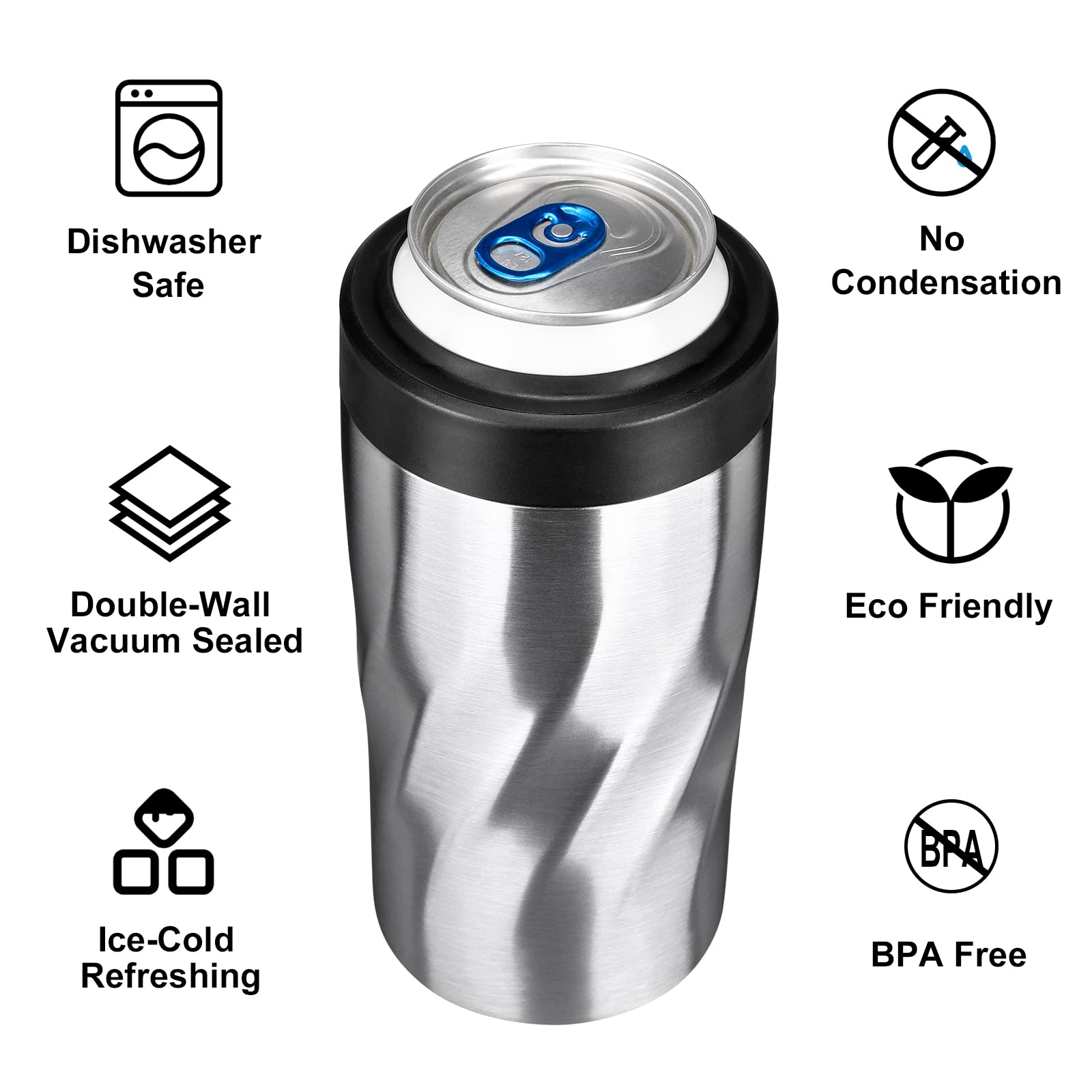 Insulated Stainless Steel 24 oz Tumbler with Freezable Drink Can Cooler for all 12 oz Slim Can,Regular Can,Beer Bottle & All Drinks (Stainless Steel Drawed)