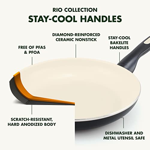 GreenPan Rio Healthy Ceramic Nonstick 12" Frying Pan Skillet, PFAS-Free, Dishwasher Safe, Black