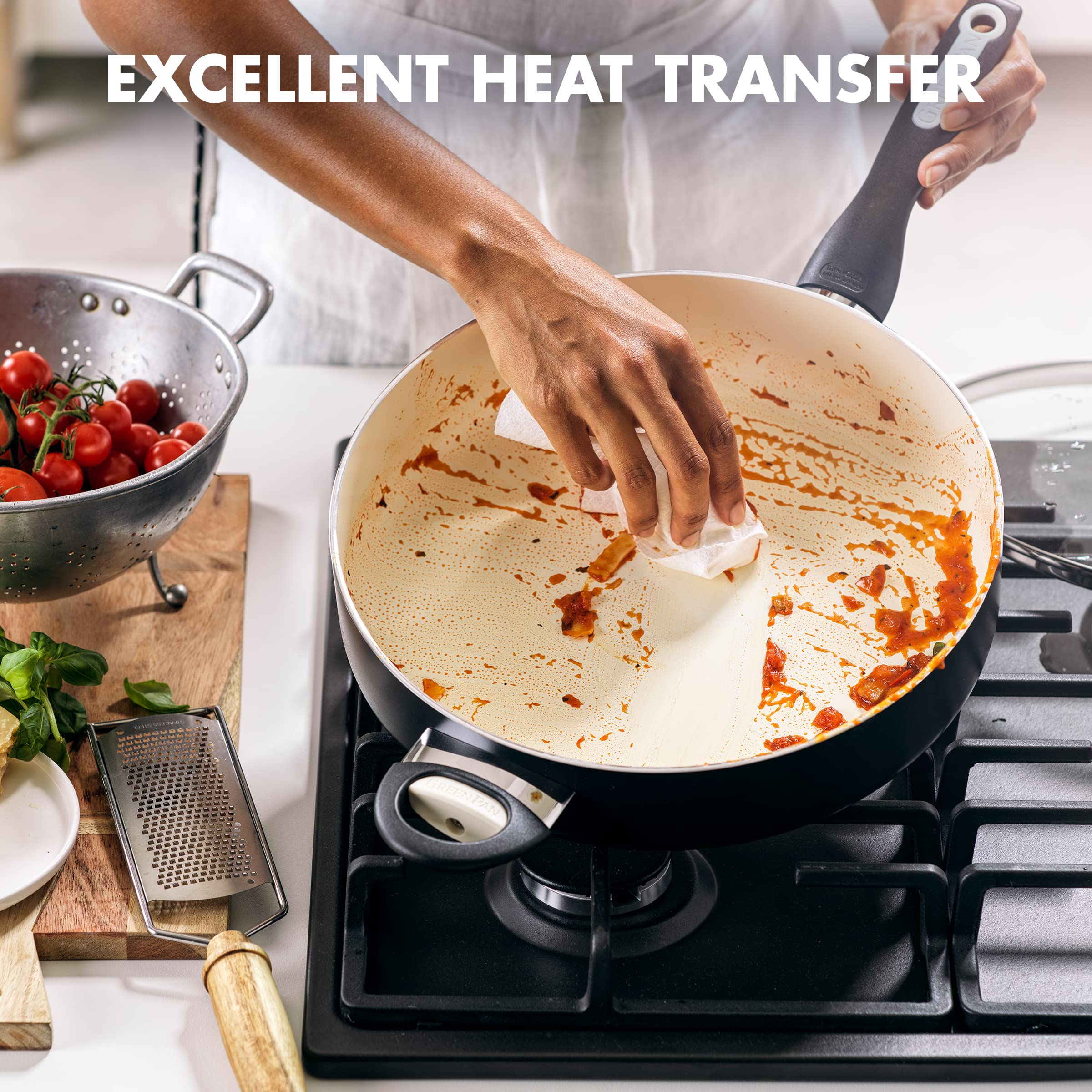 GreenPan Rio Healthy Ceramic Nonstick 5QT Saute Pan Jumbo Cooker, Black & Rio Healthy Ceramic Nonstick 2QT Saucepan Pot with Lid, PFAS-Free, Dishwasher Safe, Black