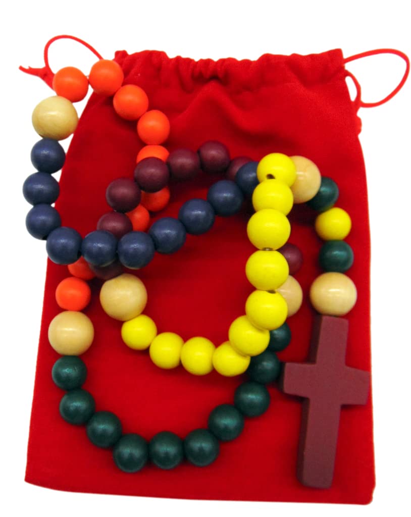 Westman Works Children's My First Rosary for Kids Baptism Set with Large Wood Bead with Drawstring Carry Bag Pouch