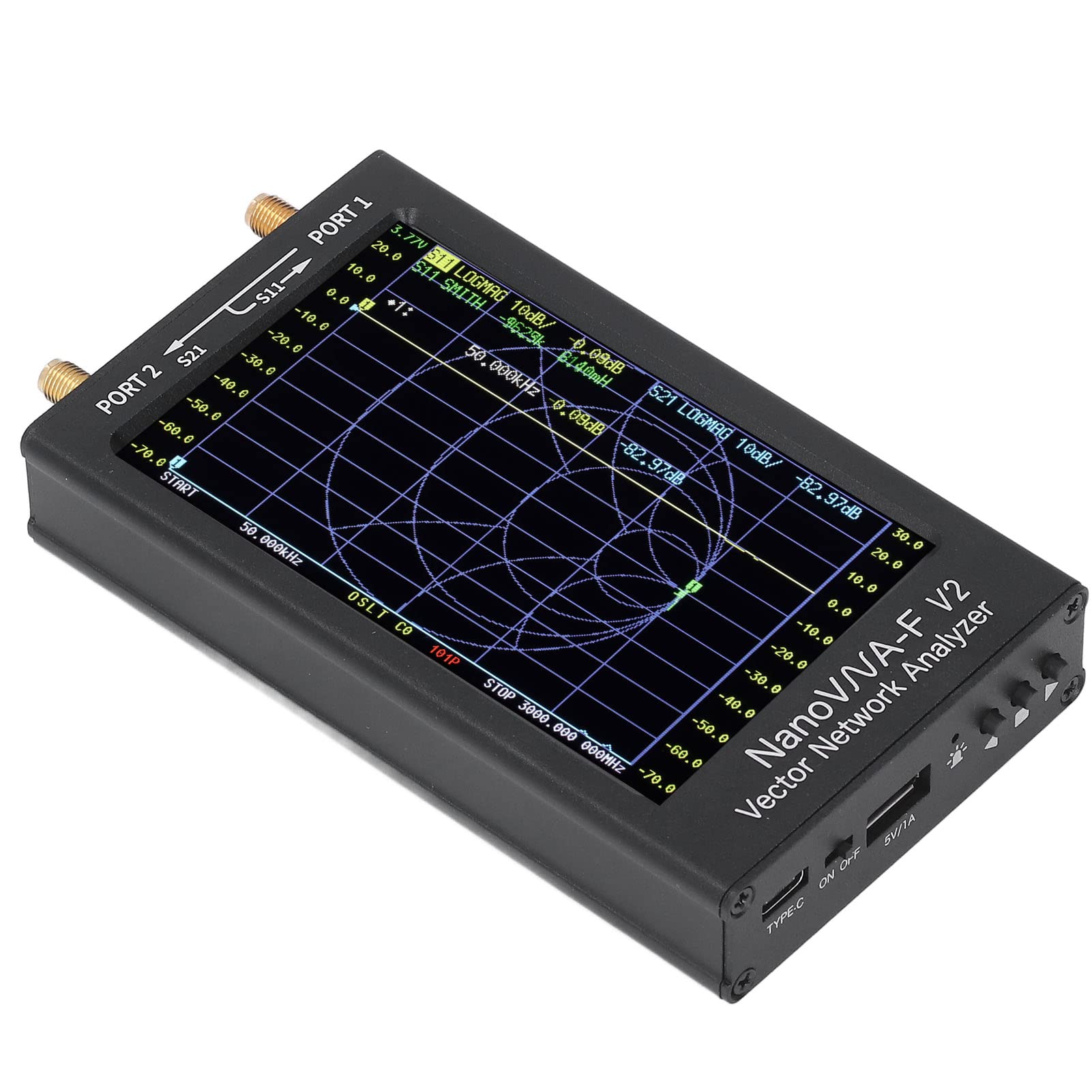 HF VHF UHF Antenna Analyzer, SMA RF Interface Full Touch Screen Vector Network Analyzer with Aluminum Case for Short Wave