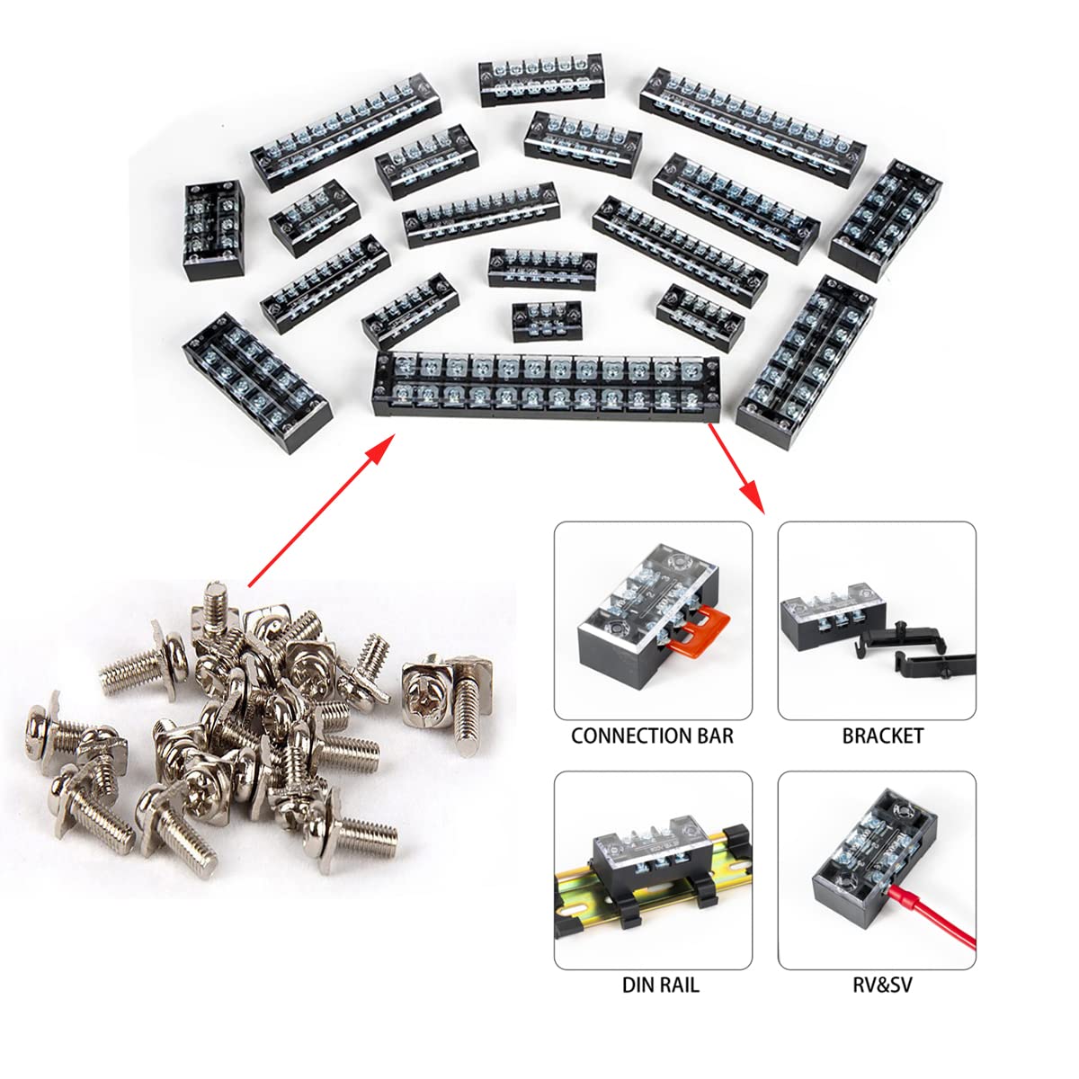 Harissess 50PCS M3*8 Terminal Block Screws with Square Washers(6 * 6mm),Nickel Plated Cross Pan Head Screw, M3*8*6mm