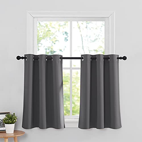 RYB HOME Grey Blackout Curtain Tiers for Small Window, Thermal Insulated Curtains Short Blind for Kitchen/Living Room Energy Efficient, 42-inch Wide x 36-inch Long Each Panel, Grey, Set of 2