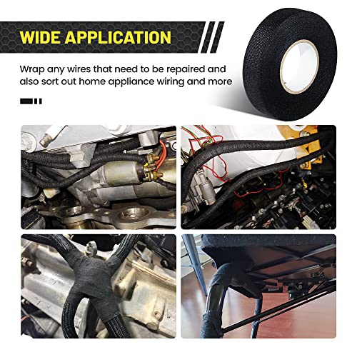Oyviny Wire Harness Cloth Tape 3/4-Inch by 50-Foot (2 Rolls), Self-Adhesive Fabric Tape for Automotive Engine and Electrical Wiring Harness Noise Damping, High Temp Wire Loom Tape