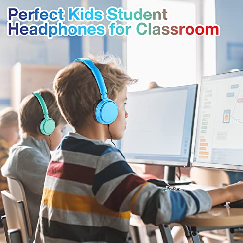 Yunsailing 18 Pack Classroom Headphones Bulk Student Headphones Wired Class Headphones Set for Kids School with Individually Wrapped Adjustable Over Ear Head Earbuds (Multicolor)