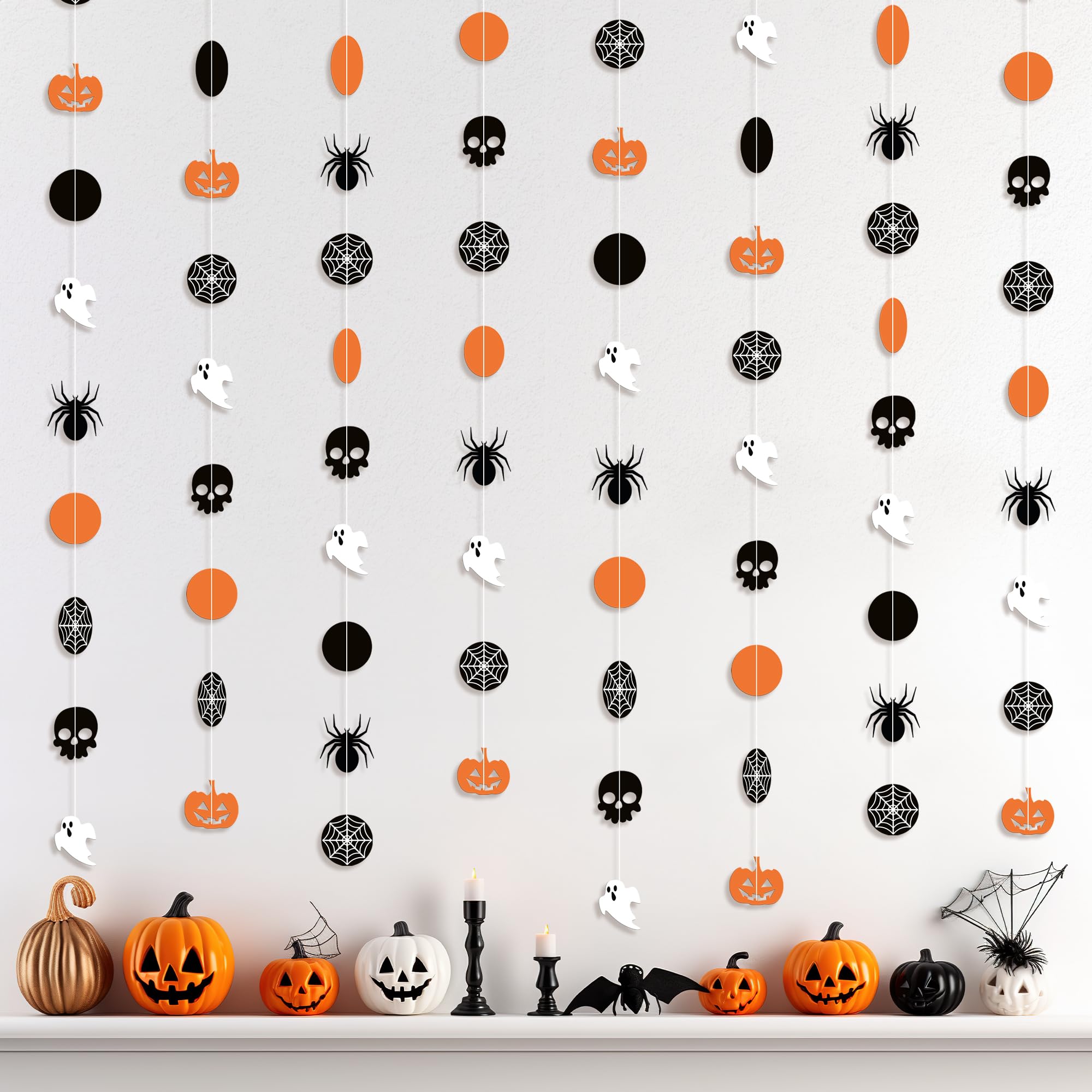 KatchOn, Orange and Black Halloween Garland - 6.5 Feet, 8 String | Halloween Pumpkin Garland, Halloween Decorations | Skull Garland Halloween | Halloween Hanging Garland, Halloween Party Decorations