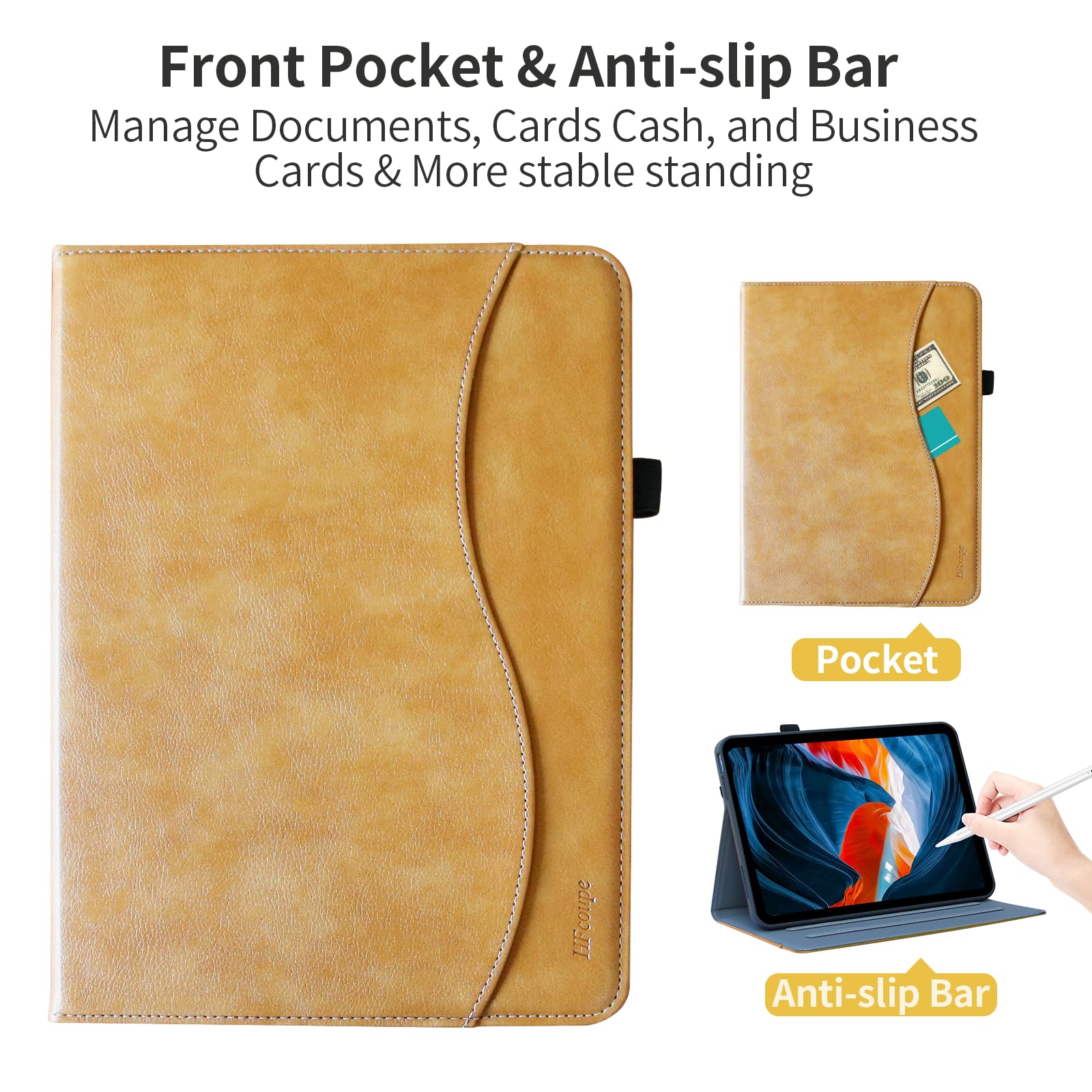 HFcoupe for iPad Gen 10 Case 10.9 Inch 2022, Slim 10th Gen iPad Case with Pocket and Magnetic Closure, Multi-Angle Viewing Stand Stitch Folio Cover with Auto Sleep/Wake, Blue