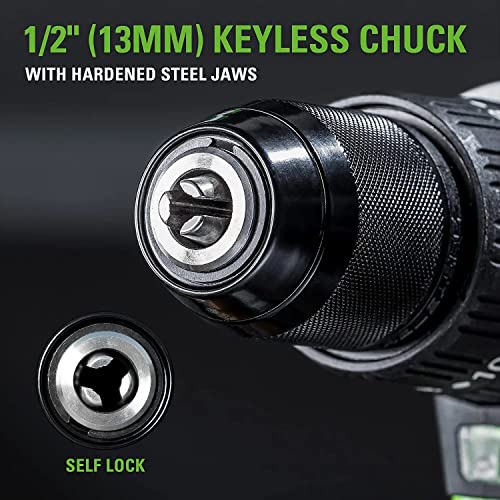 Greenworks 24V Brushless 1/2" Hammer Drill (Metal Chuck / 530 in.-lbs. / 20+3 Clutch / LED Light) + 5 PC Drill Bits, 2.0Ah Battery and Charger Included