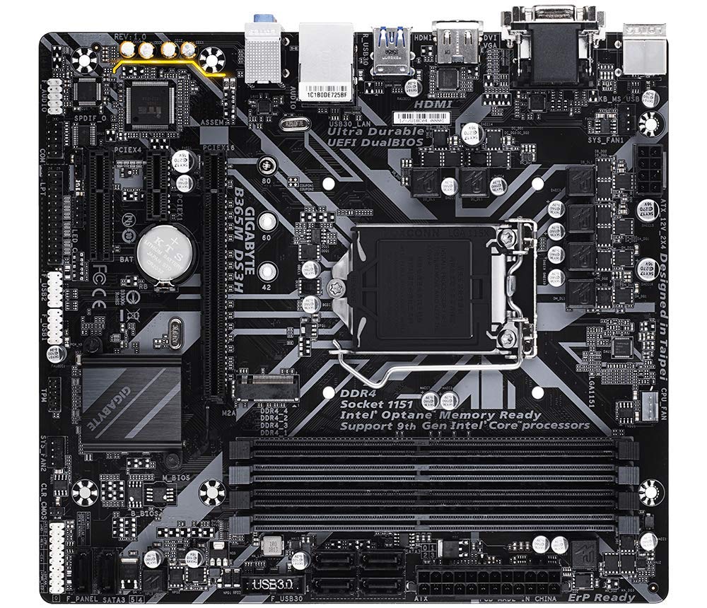 GIGABYTE B365M DS3H (LGA1151/Intel/Micro ATX/USB 3.1 Gen 1 (USB3.0) Type A/DDR4/Motherboard), 10.43 x 10.43 x 2.12 inches