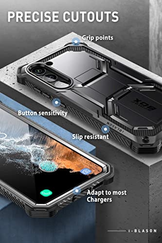 i-Blason Armorbox for Samsung Galaxy S23 Case with Built-in Screen Protector, [2 Front Frames] Full-Body Rugged Anti-Slip Bumper Case with Kickstand & Belt Clip Holster (Black)