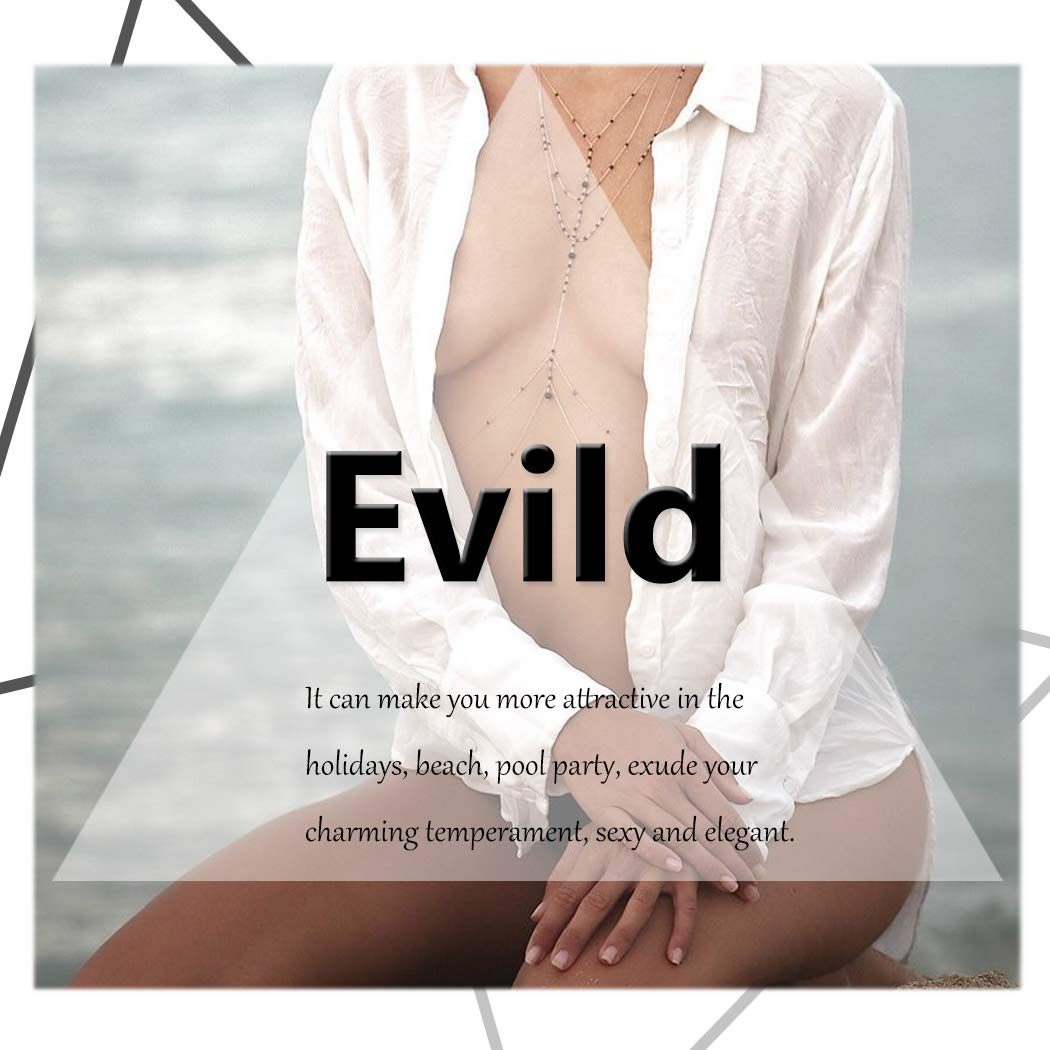 EVILD Women Mesh Rhinestone Body Chain Glitter Elastic Belly Skirt Sparkly Party Waist Chain Statement Belly Chain