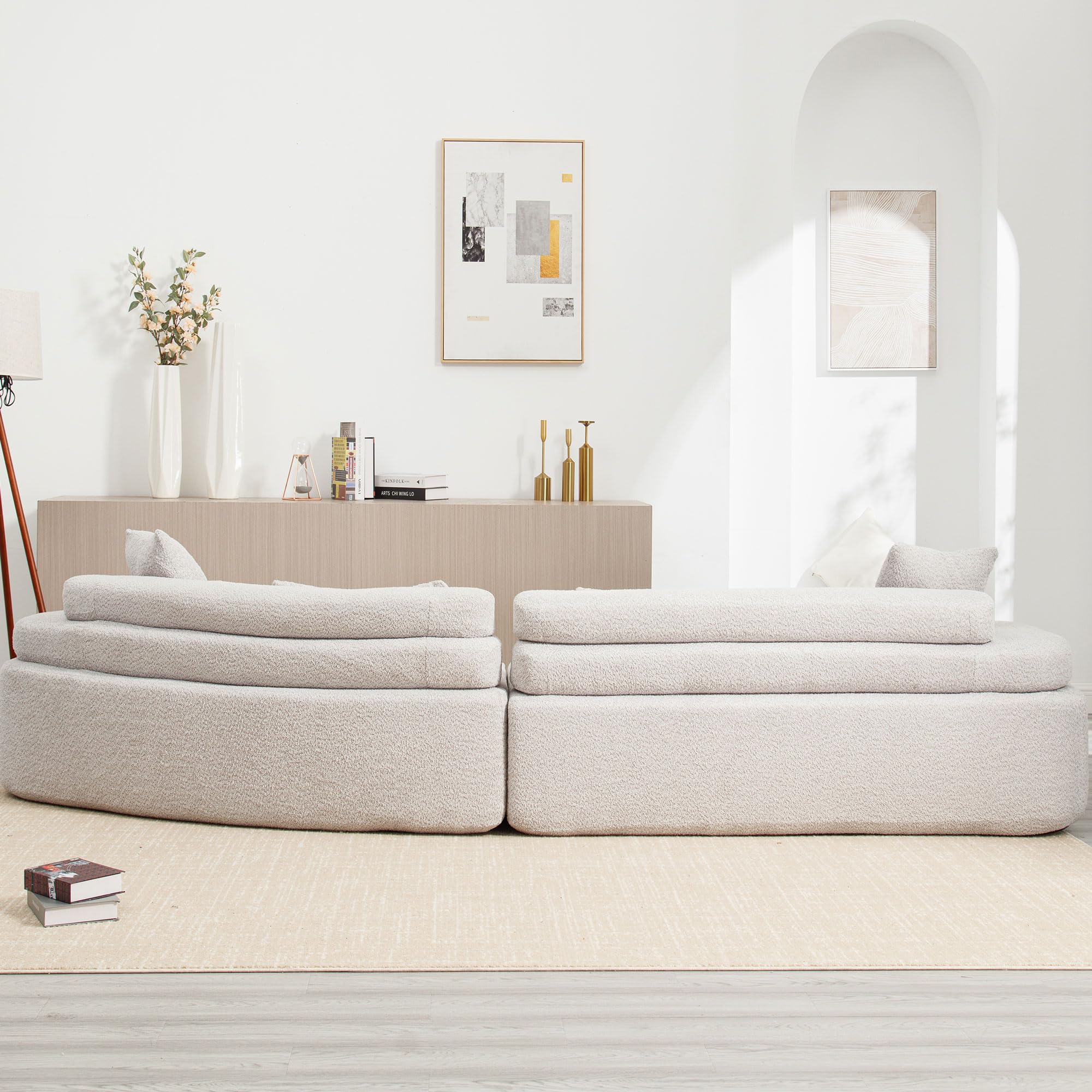 LuxyHoom 139'' Sectional Sofa Couch, Modern Modular Sofa, Minimalist Curved Sofa, 4 Pillows, 4 Seat Comfy Cloud Sofa for Living Room Furniture Set, Apartment, Hotel, No Assembly Required, Light Grey
