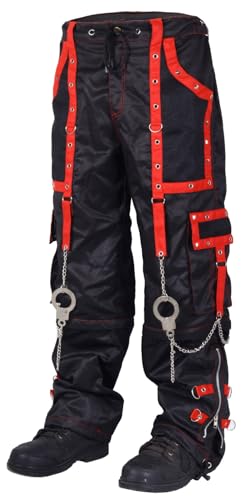 Gothic Men's Bondage Gothic Cyber Pant Chain Techno Rock Punk Shorts Trouser Pants/USA (36) Black/Red