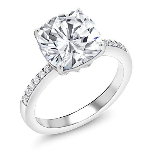 Gem Stone King 925 Sterling Silver 10MM Cushion Cut Gemstone Birthstone Engagement Ring | Wedding Anniversary Promise Ring For Women | Available In Size 5, 6, 7, 8, 9