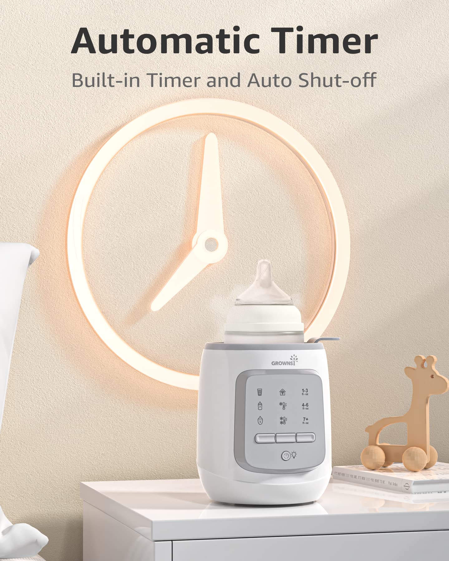 GROWNSY Bottle Warmer, 9-in-1 Water Bath Nutri Baby Bottle Warmer, Fast & Easy Milk Warmer for Breastmilk& Formula, Auto Timer, Defrost, Steri-lize, Warms Baby Milk to Body Temp and Maintain Nutrients