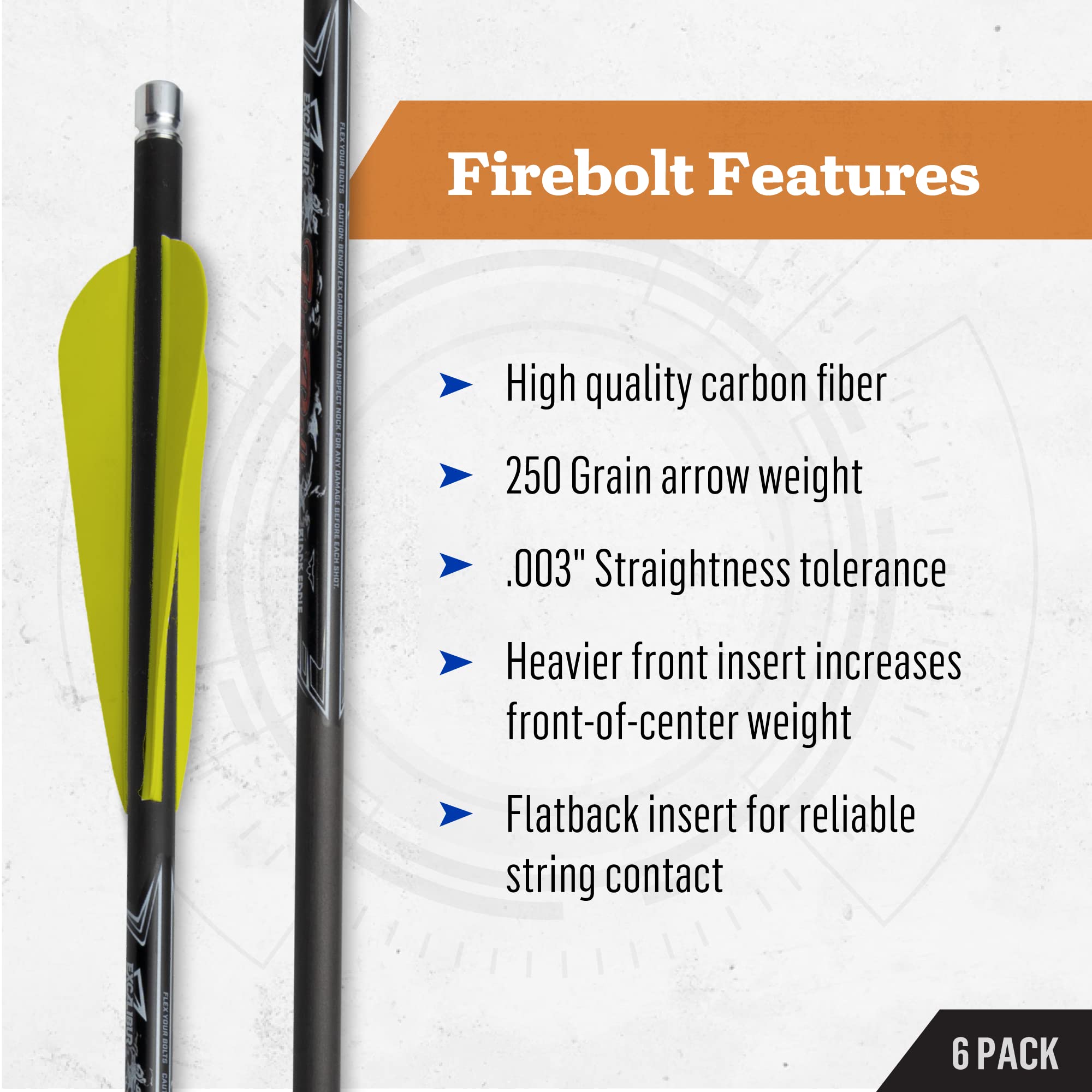 Excalibur Firebolt Carbon Arrows, (Pack of 6), Yellow