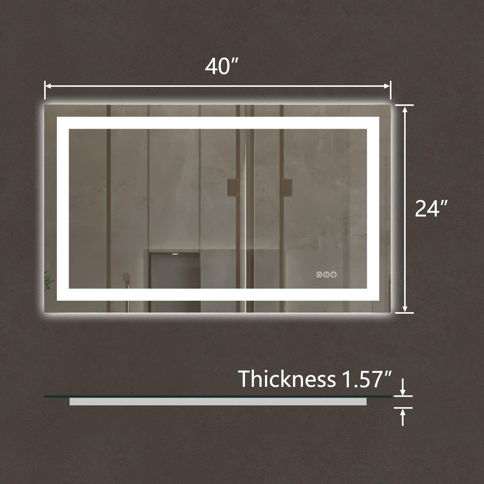 ExBrite 40x24 Inches LED Bathroom Lighted Mirror,Wall Mounted Mirror,Anti Fog,Dimmable,Dual Lighting Mode,Tempered Glass