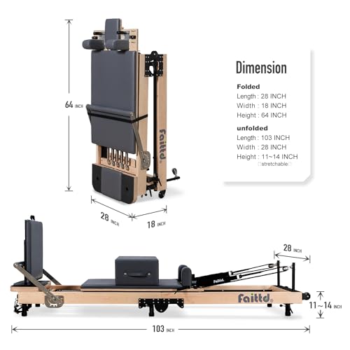Faittd Foldable Pilates Reformer & Equipment - Pilates Reformer Workout Machine for Home Gym with Reformer Accessories, Reformer Box, Padded Jump Board - Up to 300 lbs Weight Capacity