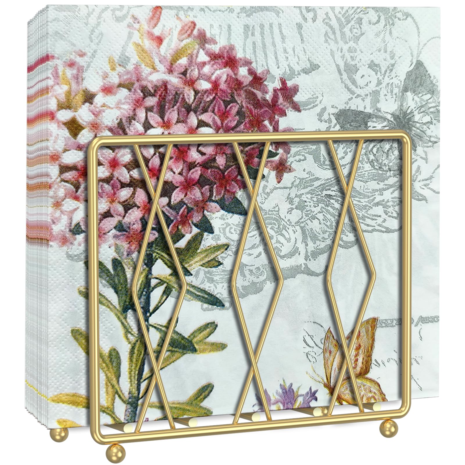 LWSFF Napkin Holder for Table, Modern Metal Napkin Holders for Paper Napkins & Kitchen Dining & Countertops, Cocktail Upright Napkin Holder Dispenser Suitable for All Room Decors (Small, Gold)