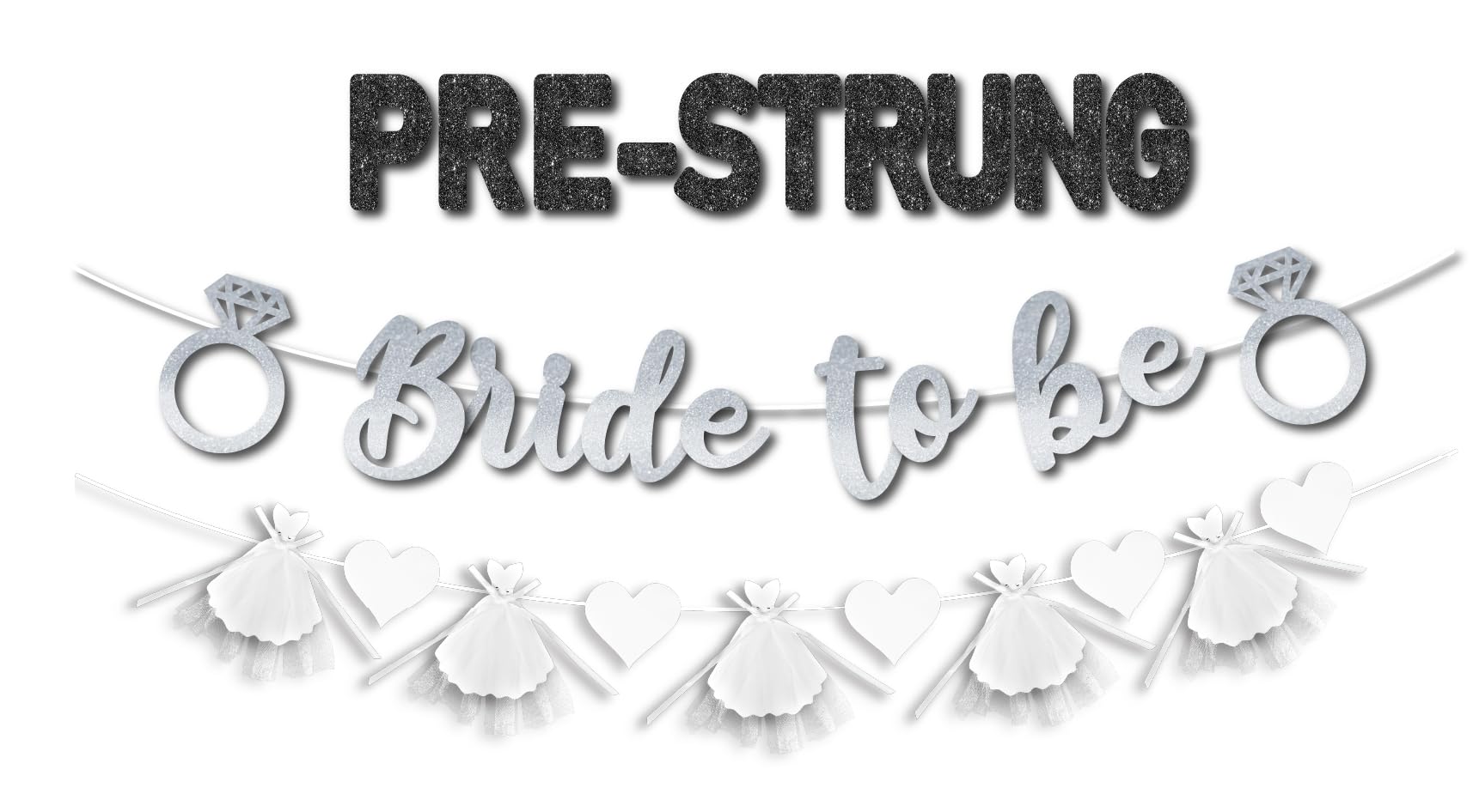 Pre-Strung Bride to Be Banner - NO DIY - Bridal Shower Banner,Bachelorette Bridal Party Decorations - Silver Glitter