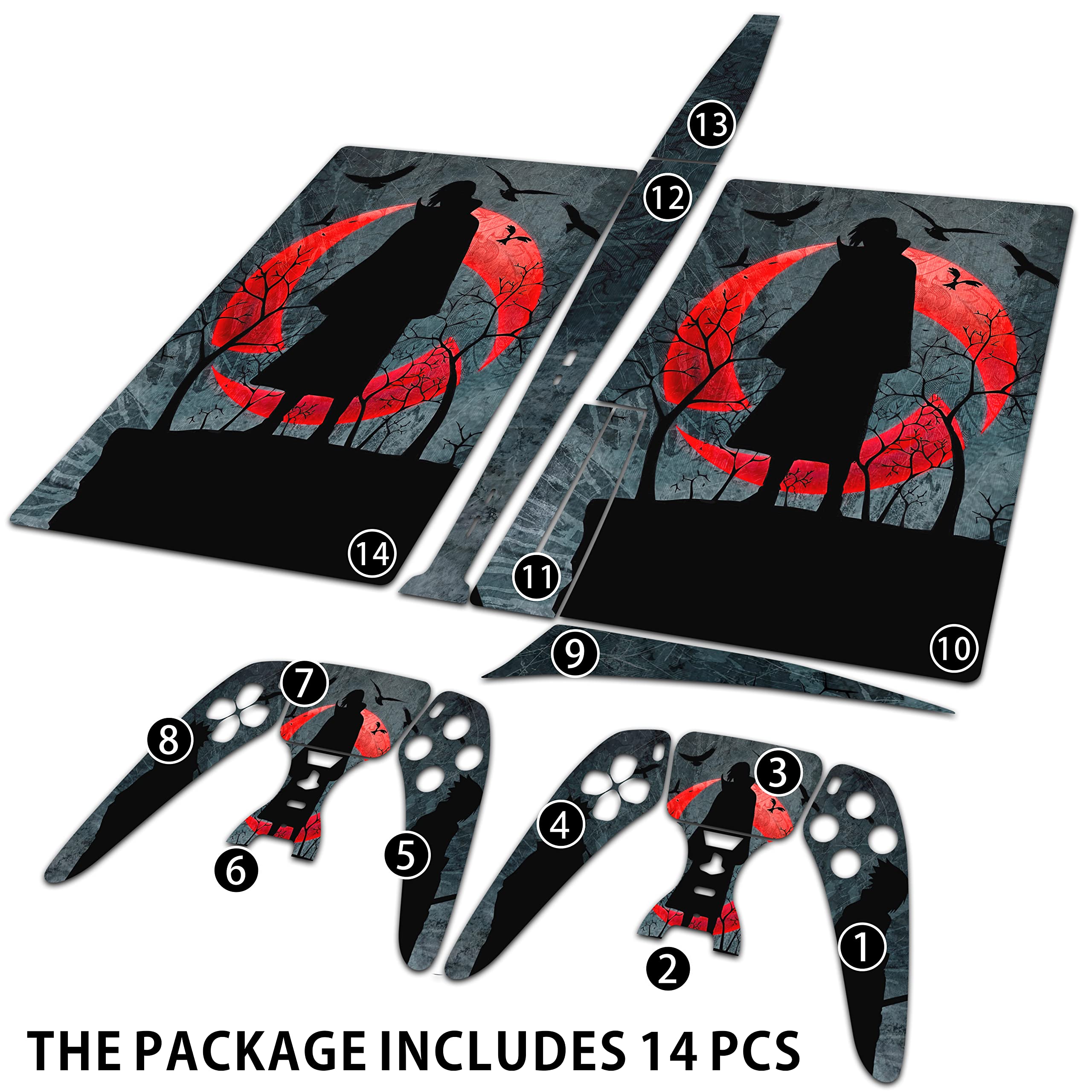 HK Studio Anime Shadow Decal Sticker Skin Specific Cover for PS5 Disc Edition - Waterproof, No Bubble, Including 2 Controller Skins and Console Skin