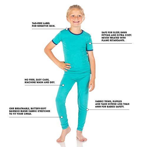KicKee Pants Print Pajama Set, Short Sleeve Henley Collar Style PJ’s, Ultra Soft and Snug Fitting (Pond Tiger - 4T)
