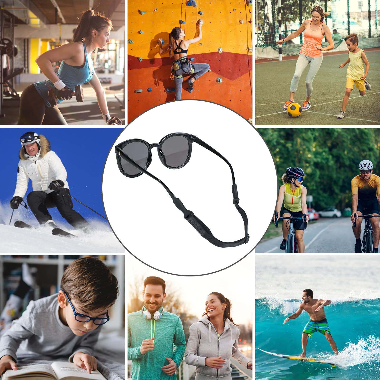 HDZW 4pcs Adjustable Glasses Strap - No Tail Anti-Slip Eyeglasses Strap - Sports Sunglasses Strap - Eye Glasses Holders Around Neck for Men, Women, and Kids - Secure and Comfortable Eyewear Retainer