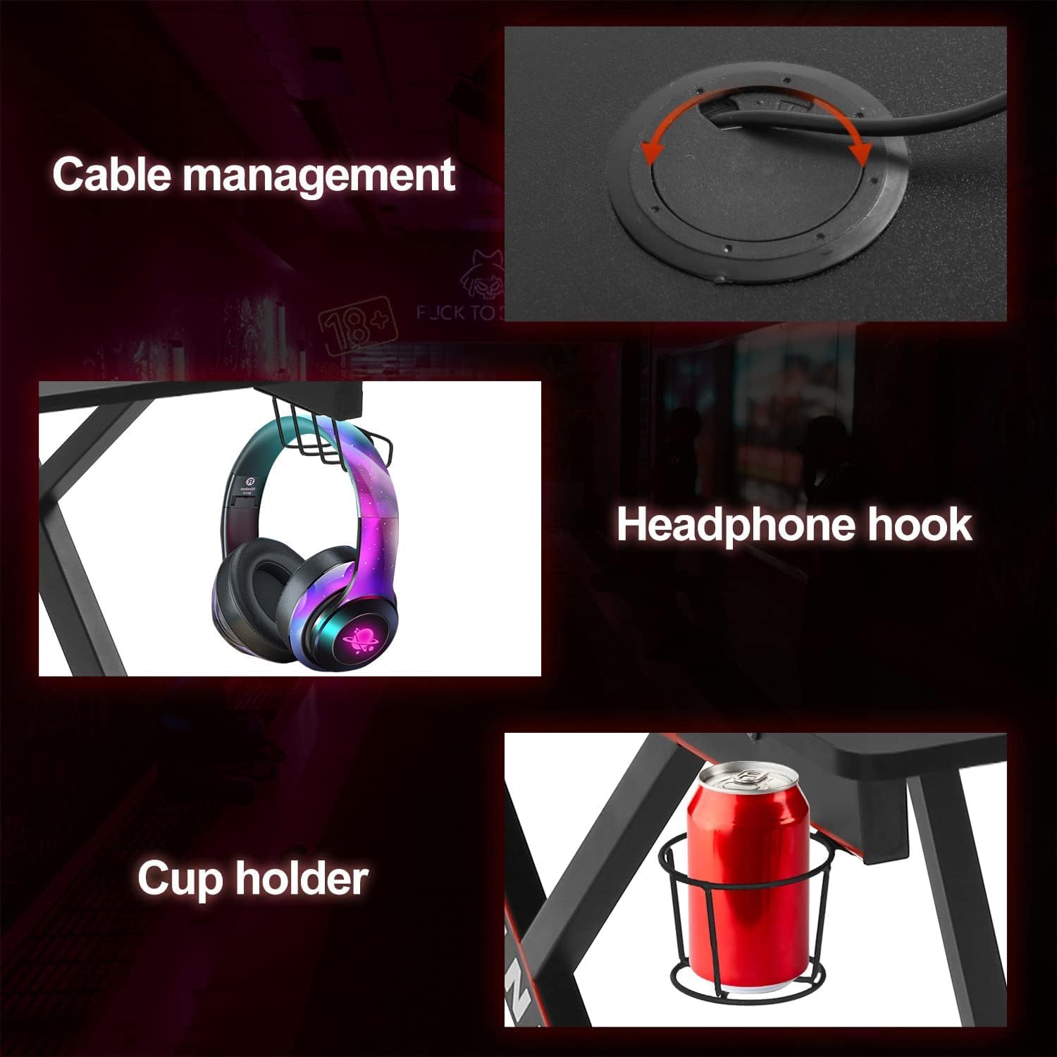PayLessHere Computer Gaming Desk 35 Inch Z-Shaped PC Computer Desk Ergonomic Gaming Table Gamer Workstation Headphone Hook, Red