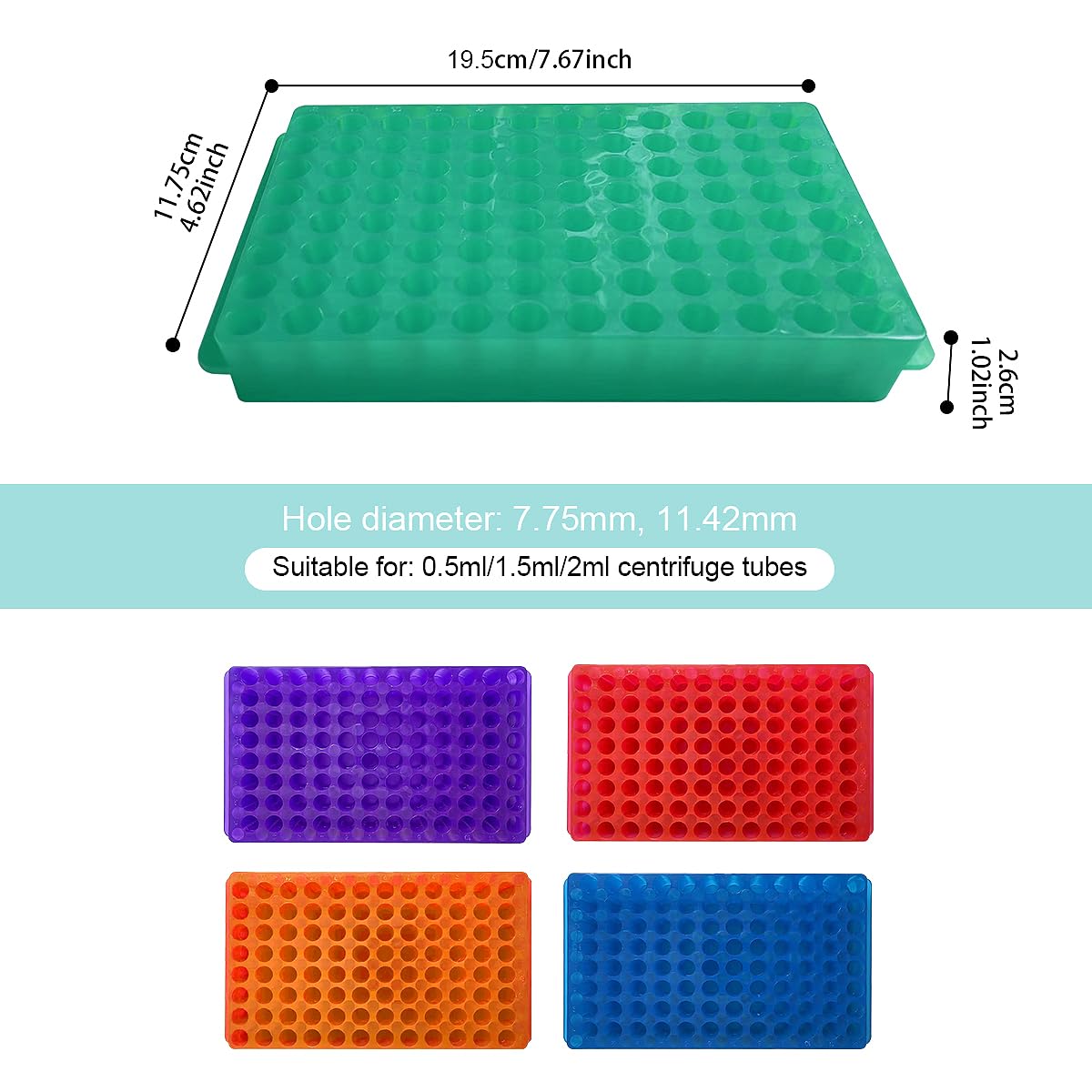 Plastic Tube Rack,Test Tube with Double Panel 96 Positions for 0.5ml-2ml Microcentrifuge Tubes and 1.8ml Refrigerated Tubes