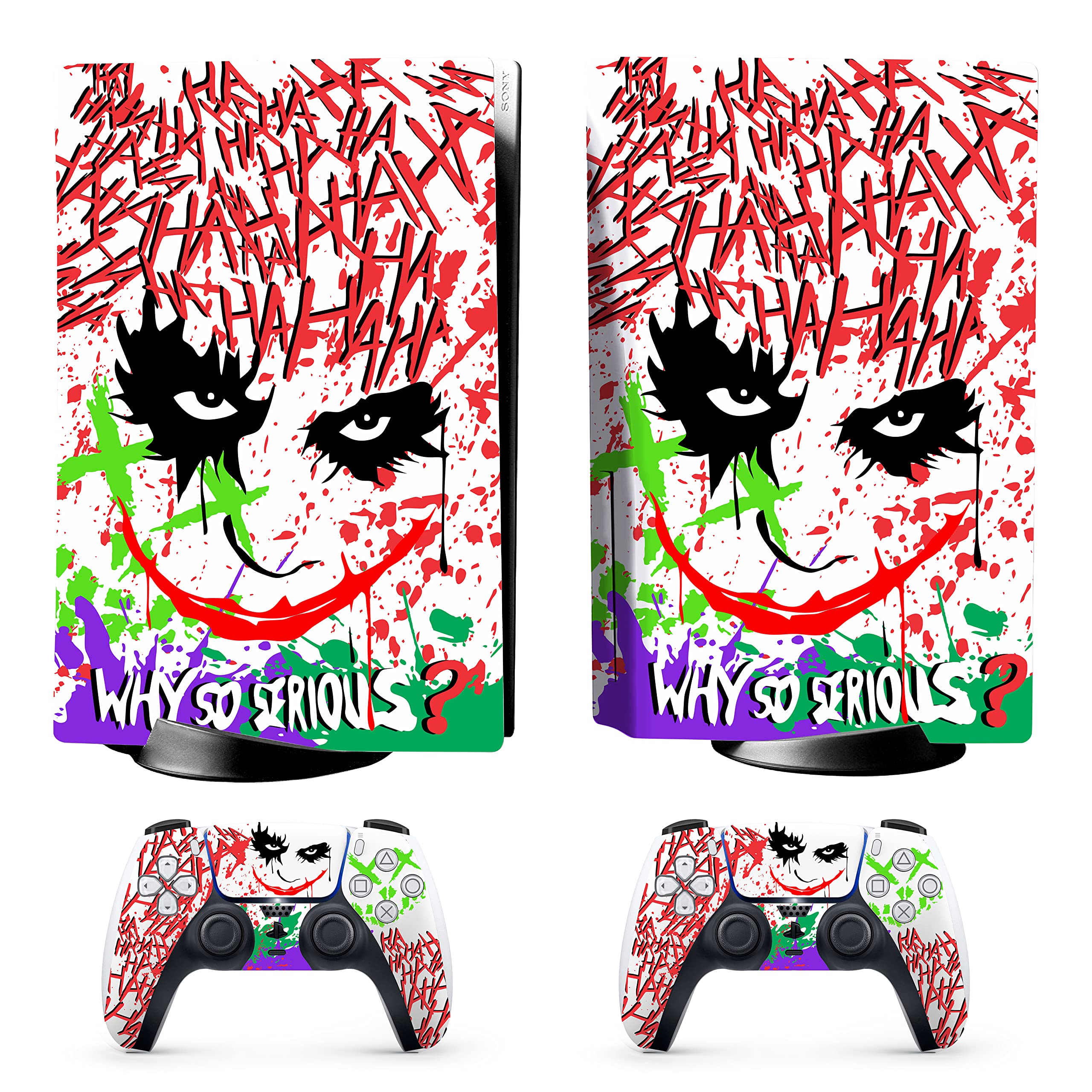 HK Studio Art Clown Decal Sticker Skin Specific Cover for Both PS5 Disc Edition and Digital Edition - Waterproof, No Bubble, Including 2 Controller Skins and Console Skin