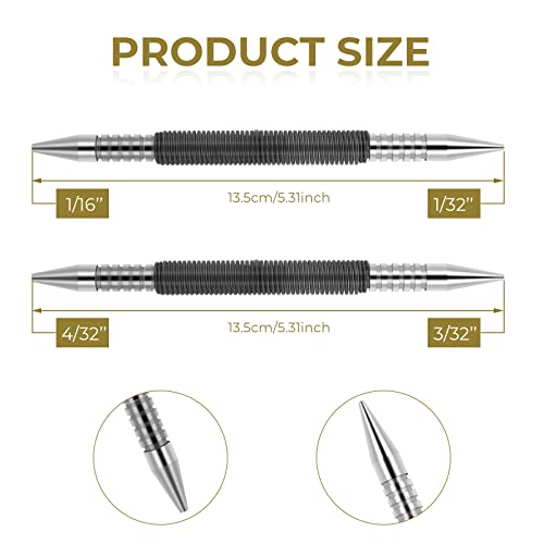 Grevosea 2 Pieces Spring Nail Set, Nail Set Tool and Hinge Pin Tool Dual Head Nail Setter Hammerless 1/8 1/16 and 1/32 Inch Spring Pin Punch Nail 3500 Psi Striking Force Door Pin Siding Removal Tool