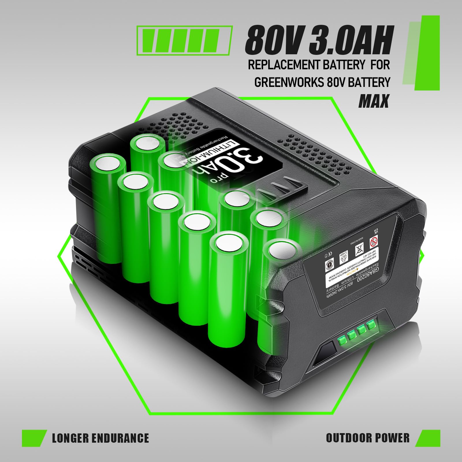 NEPOWILL 80V 3.0Ah Replacement Battery for Greenworks 80V Battery Max GBA80200 GBA80250 GBA80400 GBA80500, Compatible with Greenworks 80V Cordless Tools GCH8040 GST80320 ED80L00 BL80L00