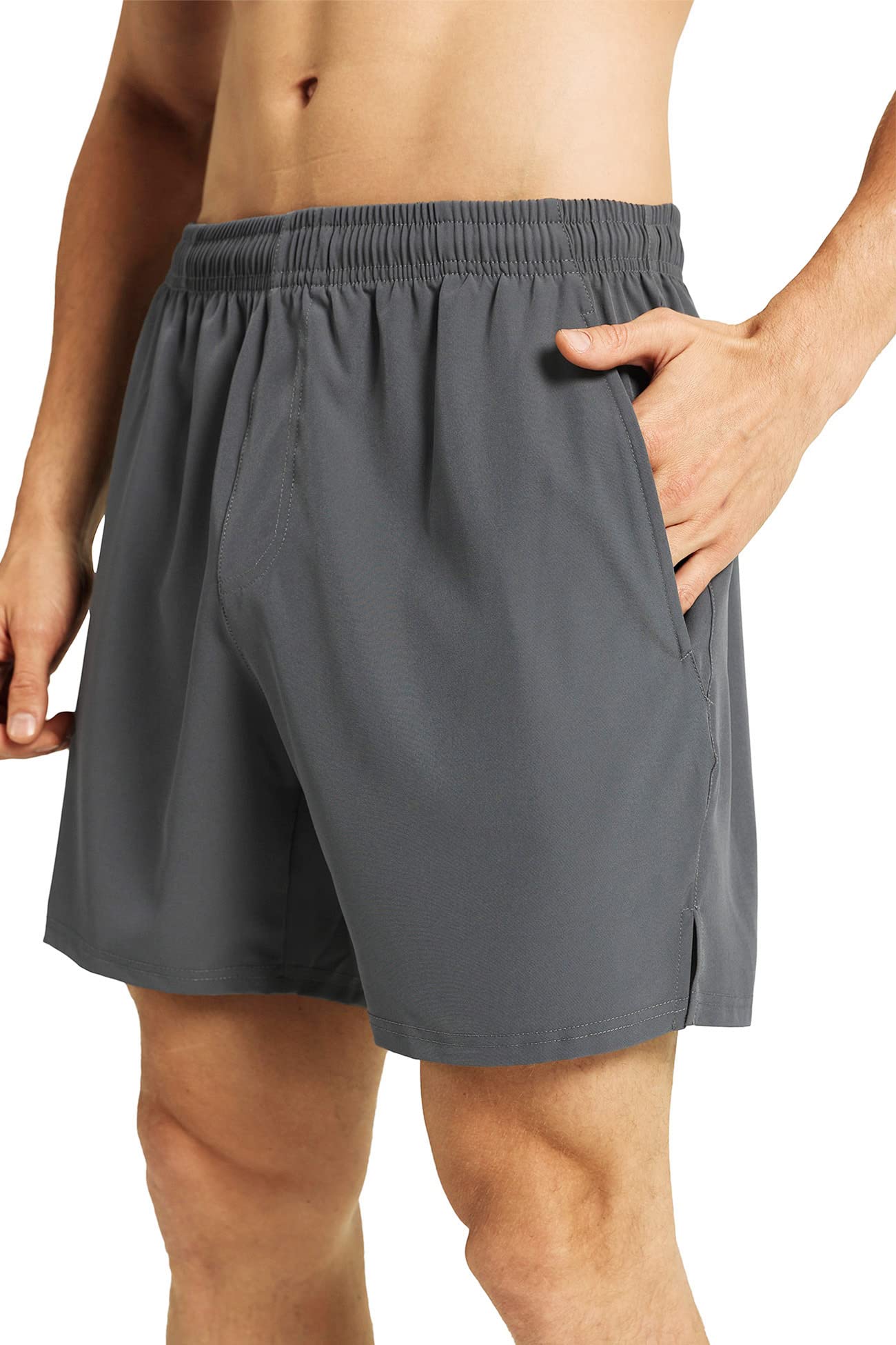 GYM REVOLUTION Men's 5 Pack Workout Running Quick Dry Gym Training Shorts with Pockets Black Grey Dark Grey Navy Blue Army Green M