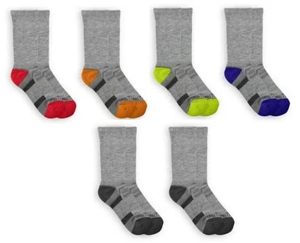 Fruit of the Loom Boy's Little 6 Pair Pack Half Cushion Socks, Gray Assorted, Medium