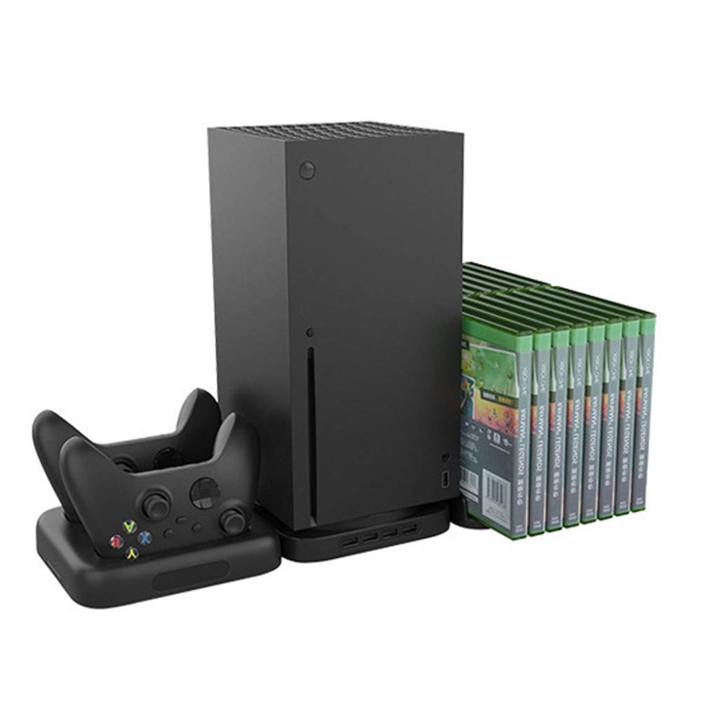 GOTRUTH 3-in-1 Vertical Stand for Xbox Series X, Dual Controller Charging Docking Station with 16 Games Storage 4 USB Port Compatible with Xbox Series X