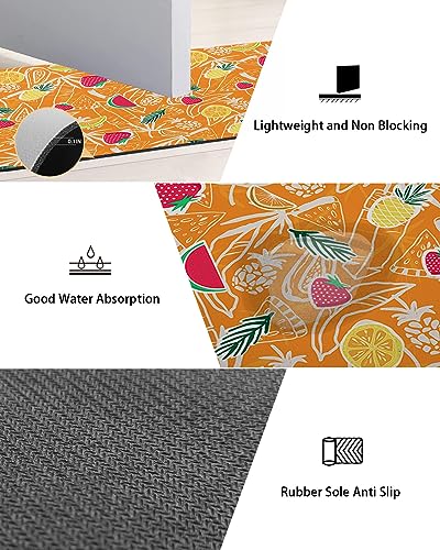 Tropical Summer Bath Mat for Tub,Non Slip Bathroom Floor Runner Rug Quick Dry & Absorbent Diatomaceous Earth Kitchen Room Shower Sink Washable Doormat,Orange Fruit Lemon Watermelon Pineapple 16"x24"