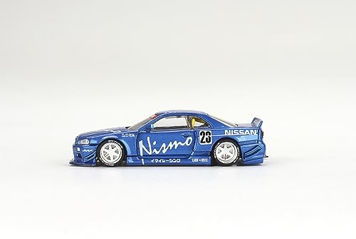 True Scale Miniatures Model Car Compatible with Nissan Skyline GT-R (R34) Kaido Works V3 (Blue) Limited Edition 1/64 Diecast Model Car Kaido House KHMG055